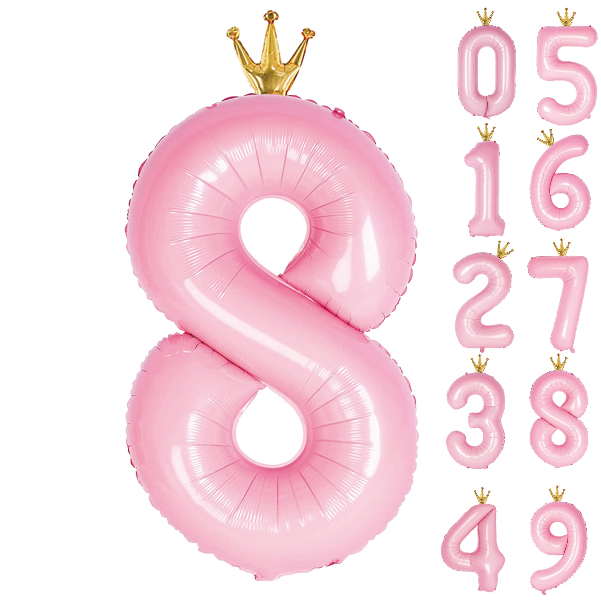 Gifloon Number 8 Balloon with Crown, Large number balloons 40 inch, 8th Birthday Party Decorations Supplies 8 Year Old Birthday Sign Decor, Pink