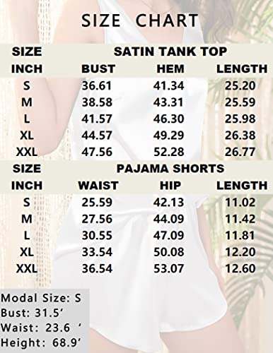 Ekouaer Silk Satin Pajamas Tank Top Pajama Short Sets Sleeveless Silky Pjs V Neck Lounge Sets Sleepwear for Women Wine Red S
