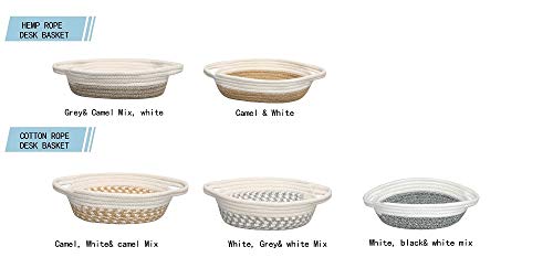 Small Rope Storage Key Basket Desk Organizer Basket Remote Control Bedside Storage Home Decor Mini Basket Woven Storage Basket Bowl Woven Dish Desk Container (Grey Camel Mix & White - Hemp Rope)