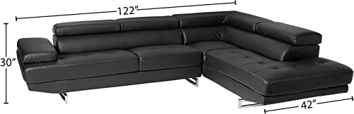 Blackjack Furniture Union Modern Leather Air Tufted Living Room Right Facing Sectional, Black