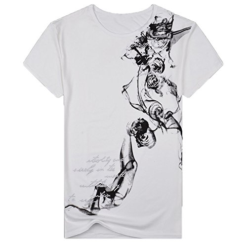 YOMXL Short Sleeve T-Shirts Mens Cotton Graphic Printed Crew Neck Tee Casual Summer Pullover Tops White
