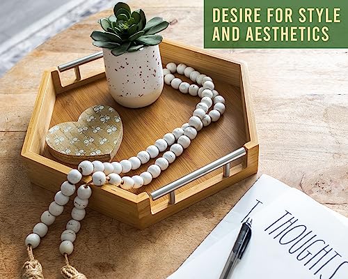 Comfify Honeycomb Serving Trays with Handles – Set of 2 Bamboo Hexagon Nesting Trays – Large, and Small Trays Set for Food, Ottoman Décor & More – Modern Trays for Breakfast -Natural