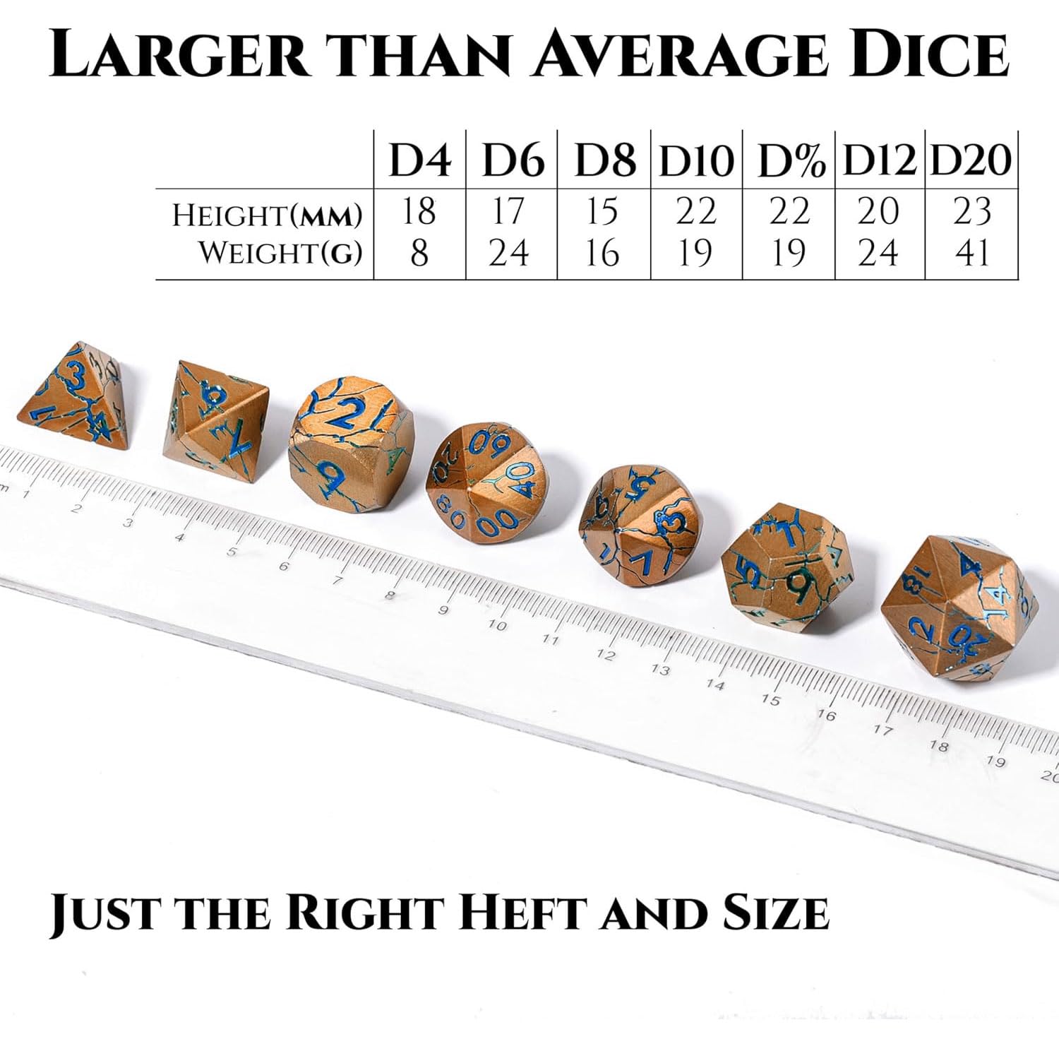 DND Metal Dice - Pharaoh Ruins Gold with Blue Cracks - Polyhedral Dice Set for D&D, RPG and More - Beautifully Detailed for Dungeons and Dragons