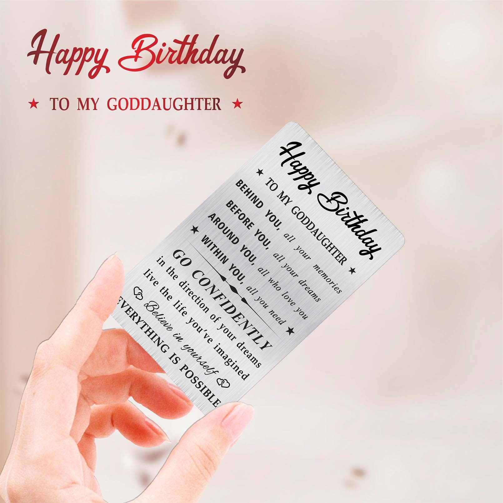 MOQIYXL Goddaughter Birthday Card, Happy Birthday Goddaughter Gifts Ideas, Small Engraved Wallet Card