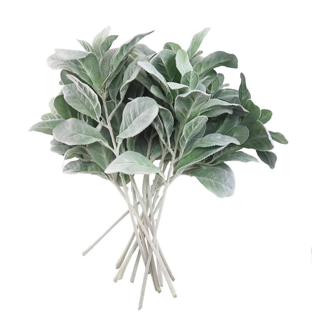 AIPOKE Artificial Flocked Rabbit Ears 12 Pcs Leaves for Wedding Bridal Bouquet Party Home Garden Decor