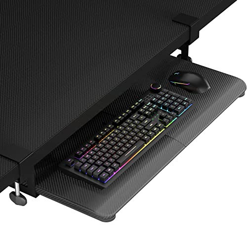BONTEC Keyboard Tray Gaming Under Desk Colored Carbon Fiber, Pull Out Keyboard & Mouse Tray with C Clamp, 25.6āx 11.8ā Steady Slide-Out Computer Drawer for Typing, Perfect for Home or Office, Black
