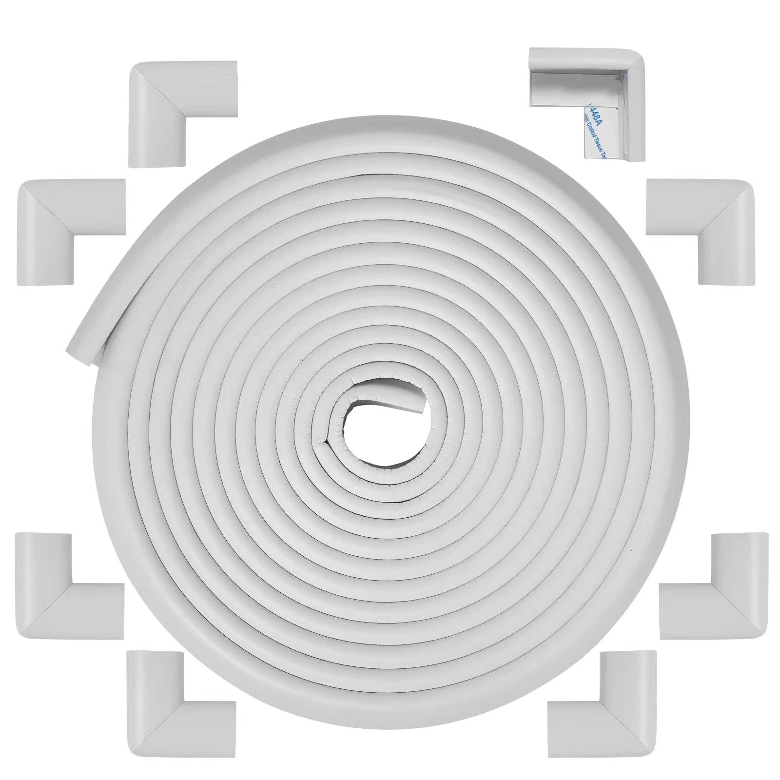 Arinbeb Foam Corner Protector Edge and Corner Guard, with 19 feet Length Foam Safety Bumpers, Baby Proofing Safety Table Corner Protectors - White