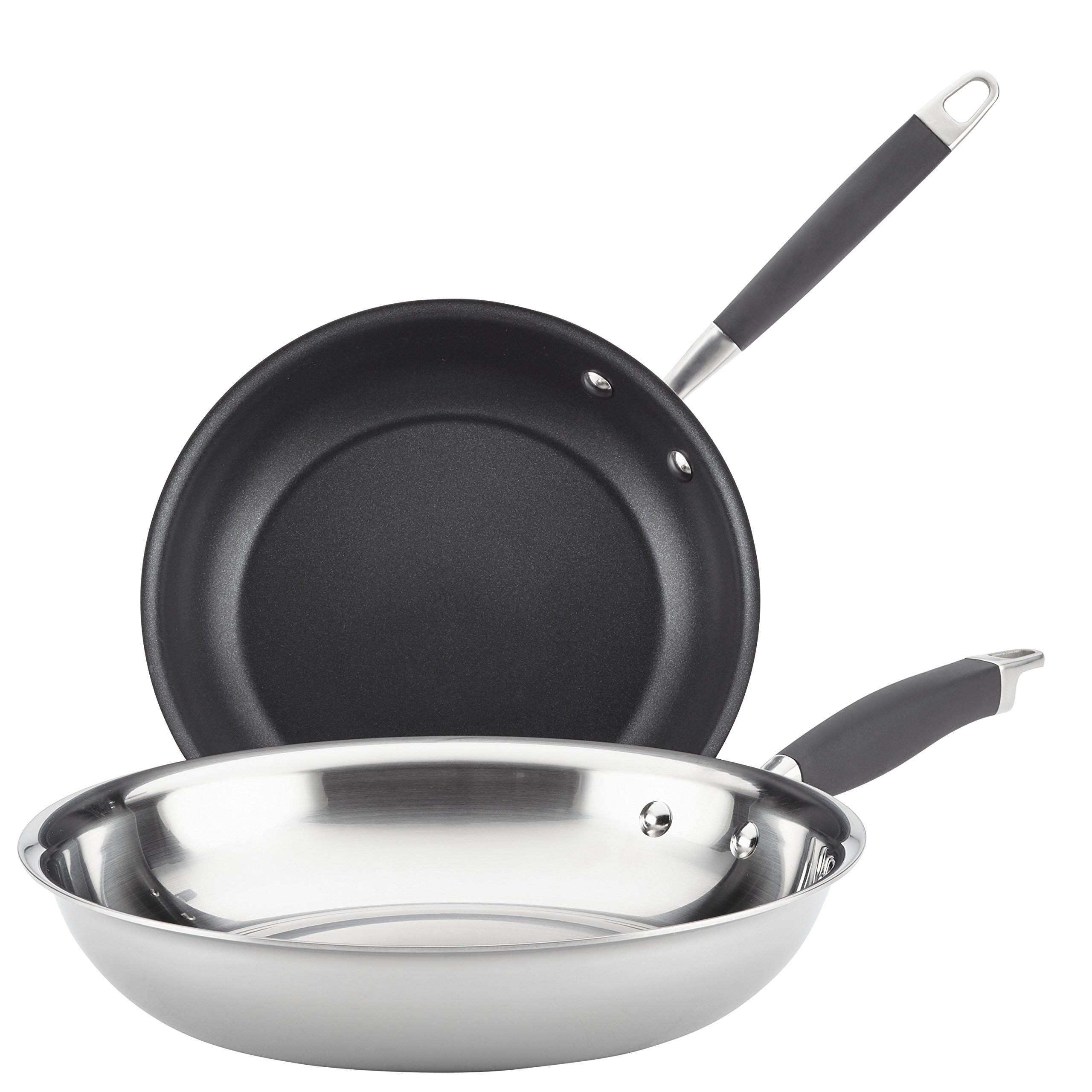 Anolon Advanced Triply Stainless Steel Frying Pan Set / Fry Pan Set / Skillet Set - 10.25 Inch and 12.75 Inch , Silver