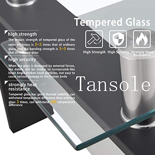 Rectangle Glass Coffee Table Metal Tube Legs End Table for Livingroom Tansole Black 39.4x23.7x17.7