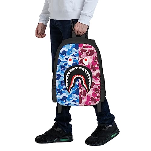 AIRPO Casual Shark Teeth Backpacks Camouflage 3D Print Big Capacity Computer Daypack Lightweight Multiple Backpack Travel Shoulders Bag For Women Men
