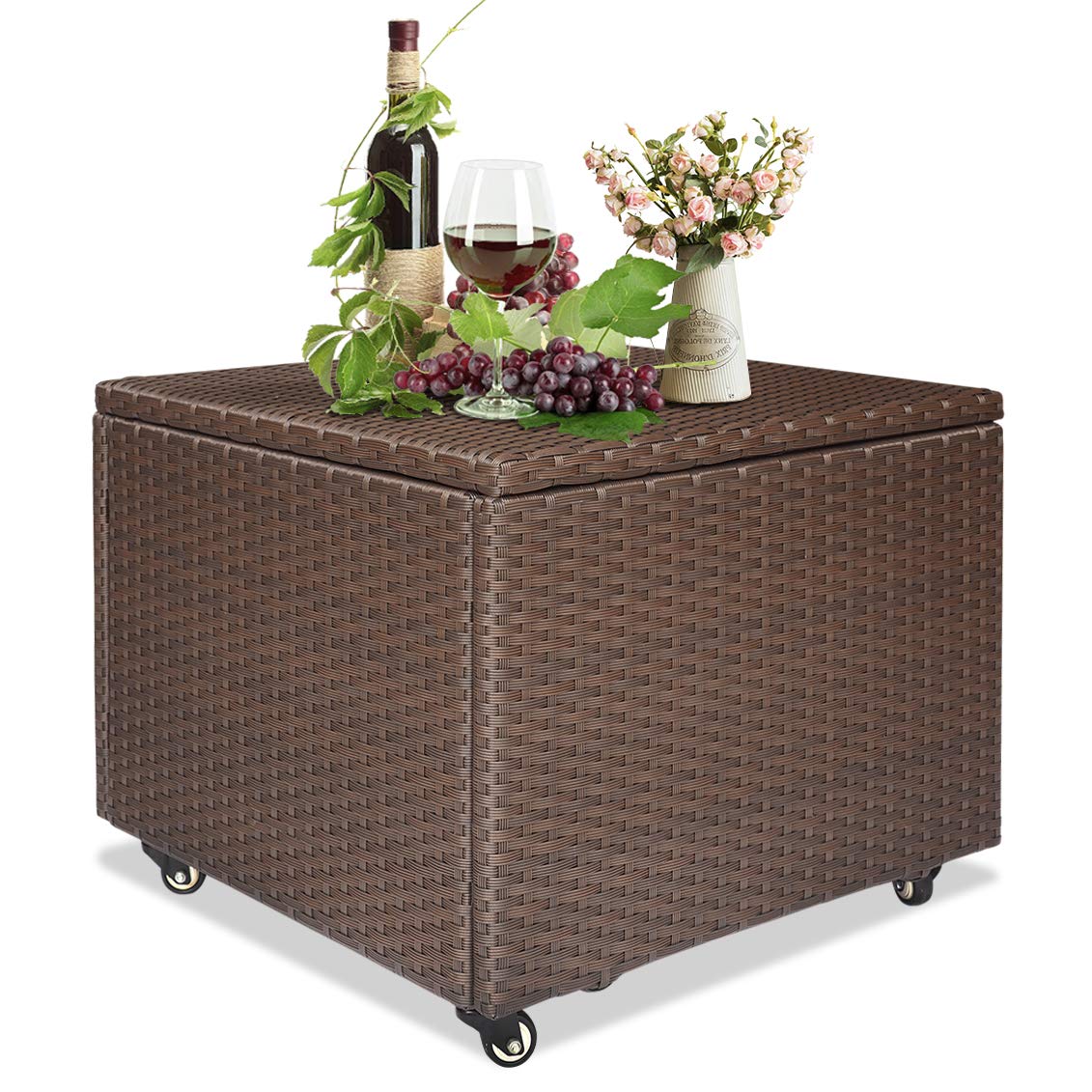 ATR ART TO REAL Outdoor Patio Wicker Storage Container Deck Box Made of Antirust Aluminum Frames and Resin Rattan