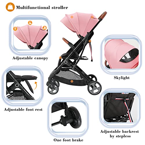 Blahoo Lightweight Baby Stroller, Folding Compact Travel Stroller for Airplane, Umbrella Stroller for Toddler(Pink)