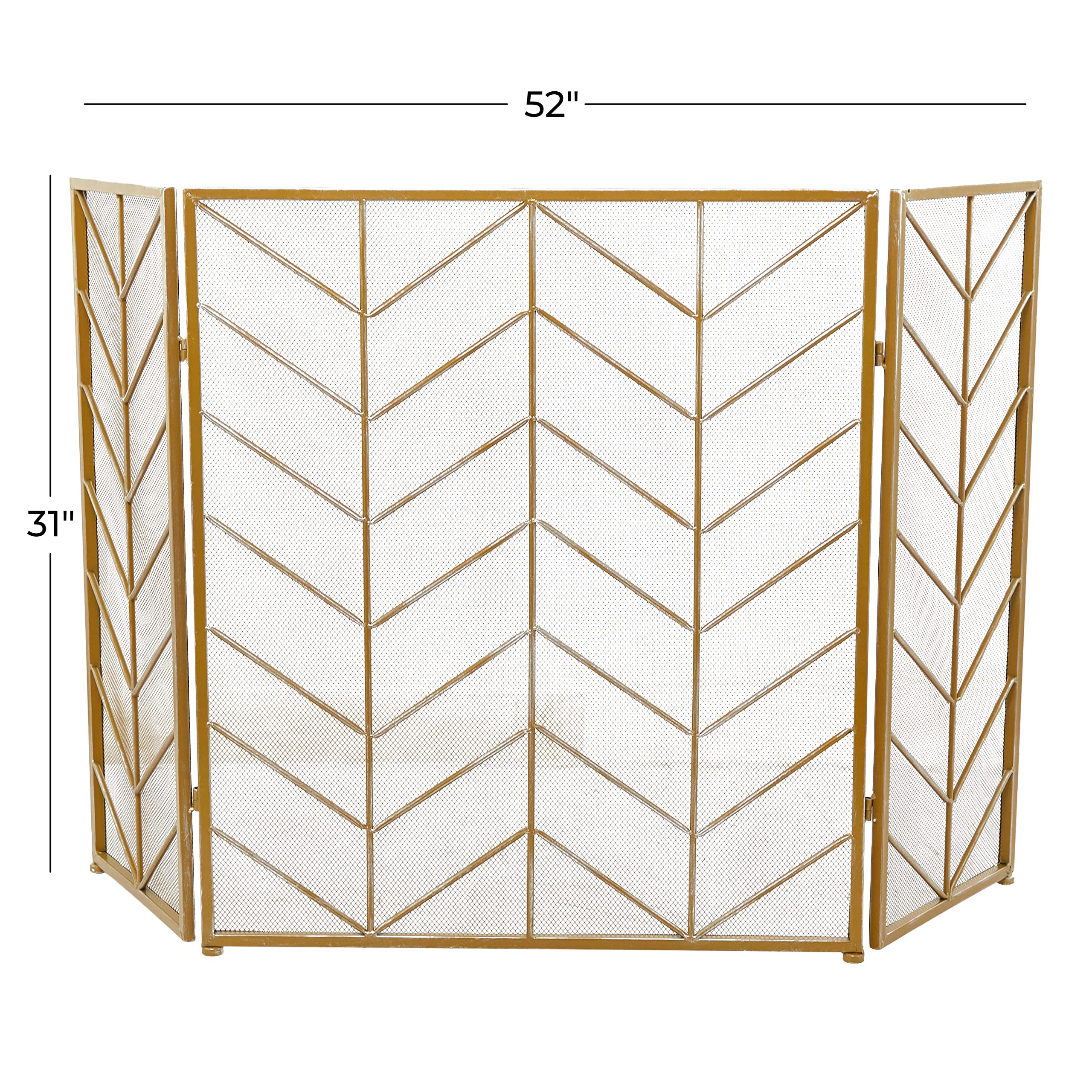 Deco 79 Contemporary Metal Fireplace Screen with Chevron Pattern, 52"L x 31"H, Brass