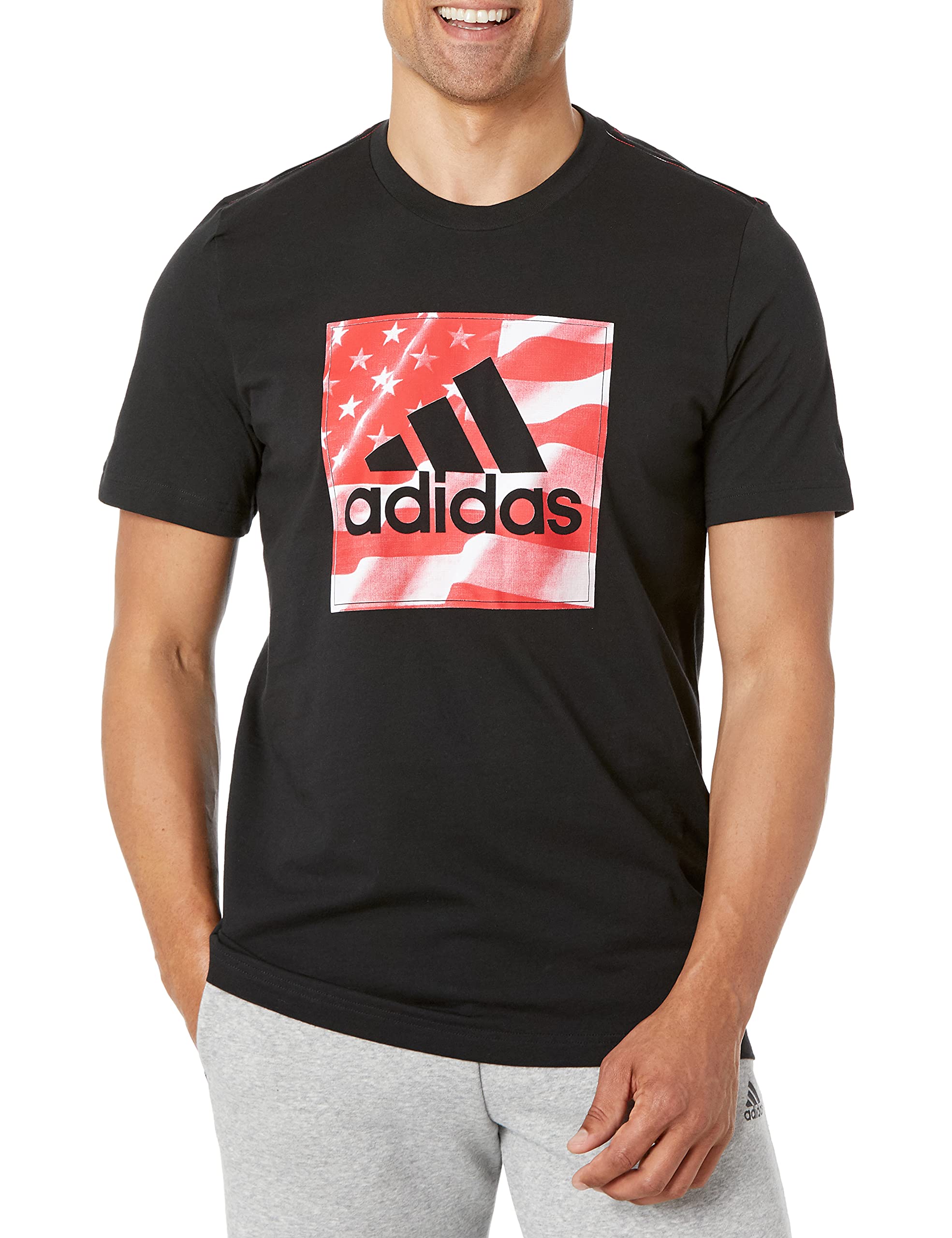 adidas Mens Americana Cotton Graphic T-Shirt Medium Grey Heather Small