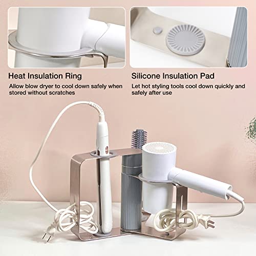 GREENTEC Foldable Hair Dryer Holder, 3 in 1 Hairstyling Tools Organizer, Curing Wand Stand, Heat Resistant Organizer for Flat Iron, Stainless Steel Holder for Bathroom, Cabinet, Salon Station