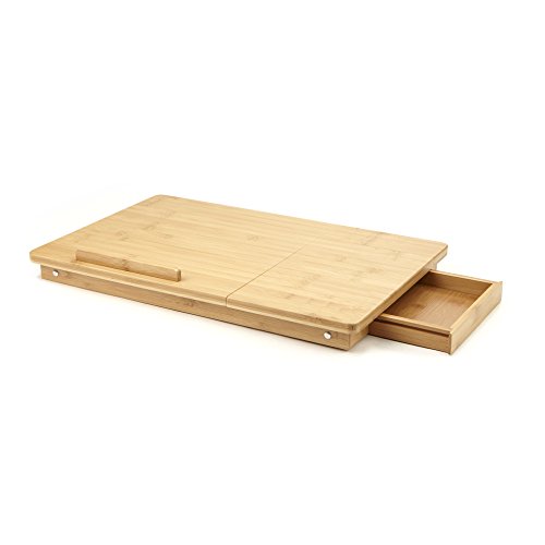Mind Reader Laptop Lap Desk Flip Top with Drawer, Foldable Legs, Breakfast Tray, Brown