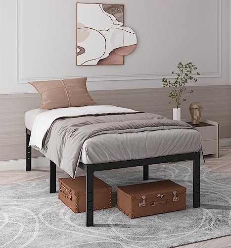 caziwhave Twin Bed Frame 18 Inch High Max 3500 lbs Heavy Duty Metal Mattress Foundation Platform Sturdy Steel Slat Support Twin Size No Box Spring Needed Easy to Assembly Noise Free Non Slip