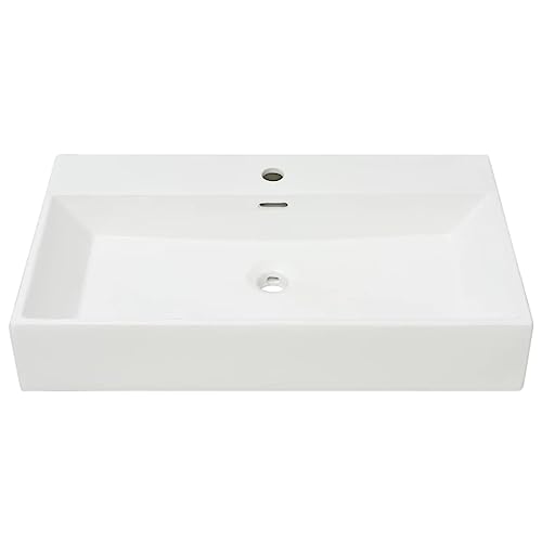 Basin with Faucet Hole Ceramic White 30"x16.7"x5.7",Modern Ceramic Basin: Artistic and Elegant for Bathroom and Powder Room Bath Fixtures,Bathroom Sinks
