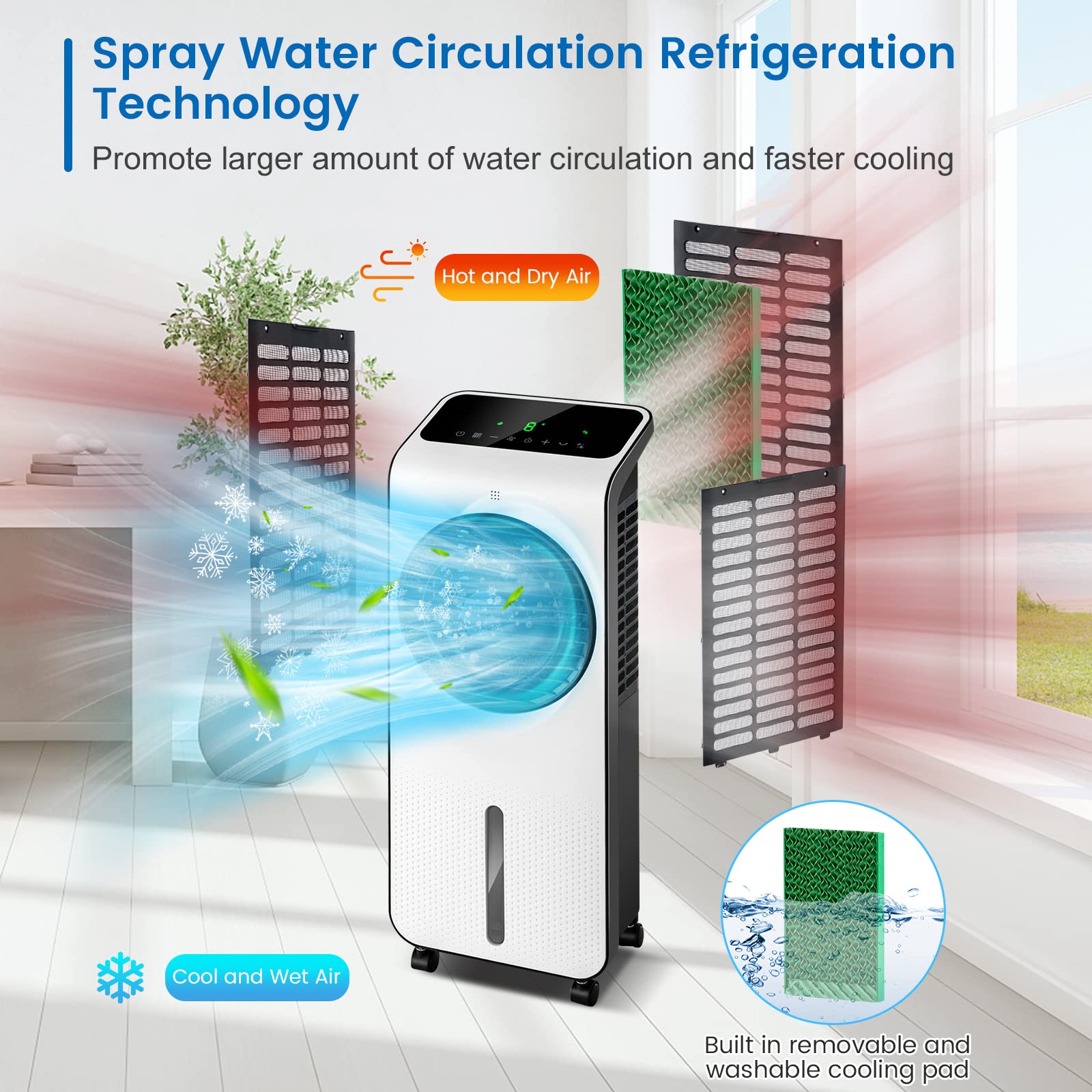 ARLIME Evaporative Air Cooler, 3-in-1 Portable Air Conditioner, AC Fan w/ 3 Modes, 24 Speeds Settings, 12H Timer & Remote Control, Swamp Cooler for Office, Bedroom, Home
