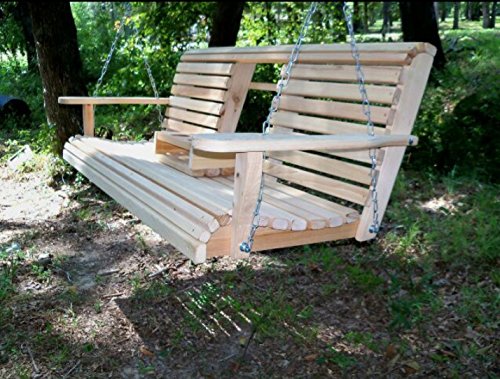 Ecommersify Flip Cup Holder Console Rot-resistant Cypress Eternal Wood Lumber Roll Back Porch Swing, 5-Feet