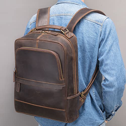 BIKROD Leather Backpack for Men, 15.6 IN Laptop Backpack, Crazy Horse Leather Backpack for Adult Business Computer Travel Backpack