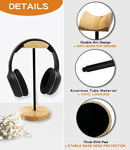 Bliocefo Headphone Stand Nature Wood & Aluminum Headset Hanger Mount Hook Gaming Holder Desktop Earphone Artful Functional Craftmanship Stand for All Headsets with Solid Wooden Base