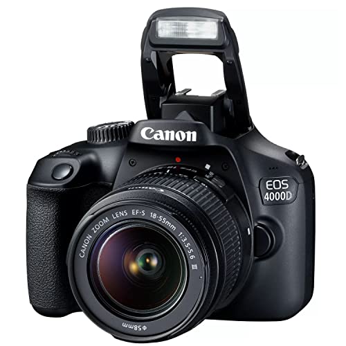 Canon 4000D (EOS Rebel T100) DSLR Camera w/EF-S 18-55mm F/3.5-5.6 Zoom Lens + 128GB Memory Card, Hood, Grip-Pod, Filter, Professional Photo Bundle(22pc)