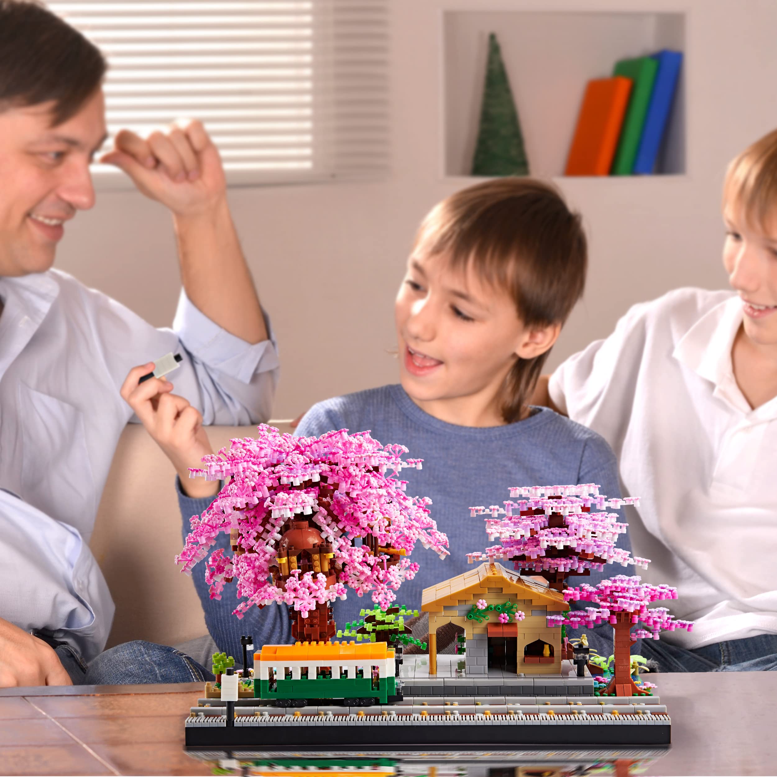 DOLBLOCK Japanese Cherry Blossom Tree Flower House Micro Building Blocks Set for Adults Bus Station Mini Bricks Model, Treehouse, Decorative Architectural Present Toy for Girl Children Age of 14+