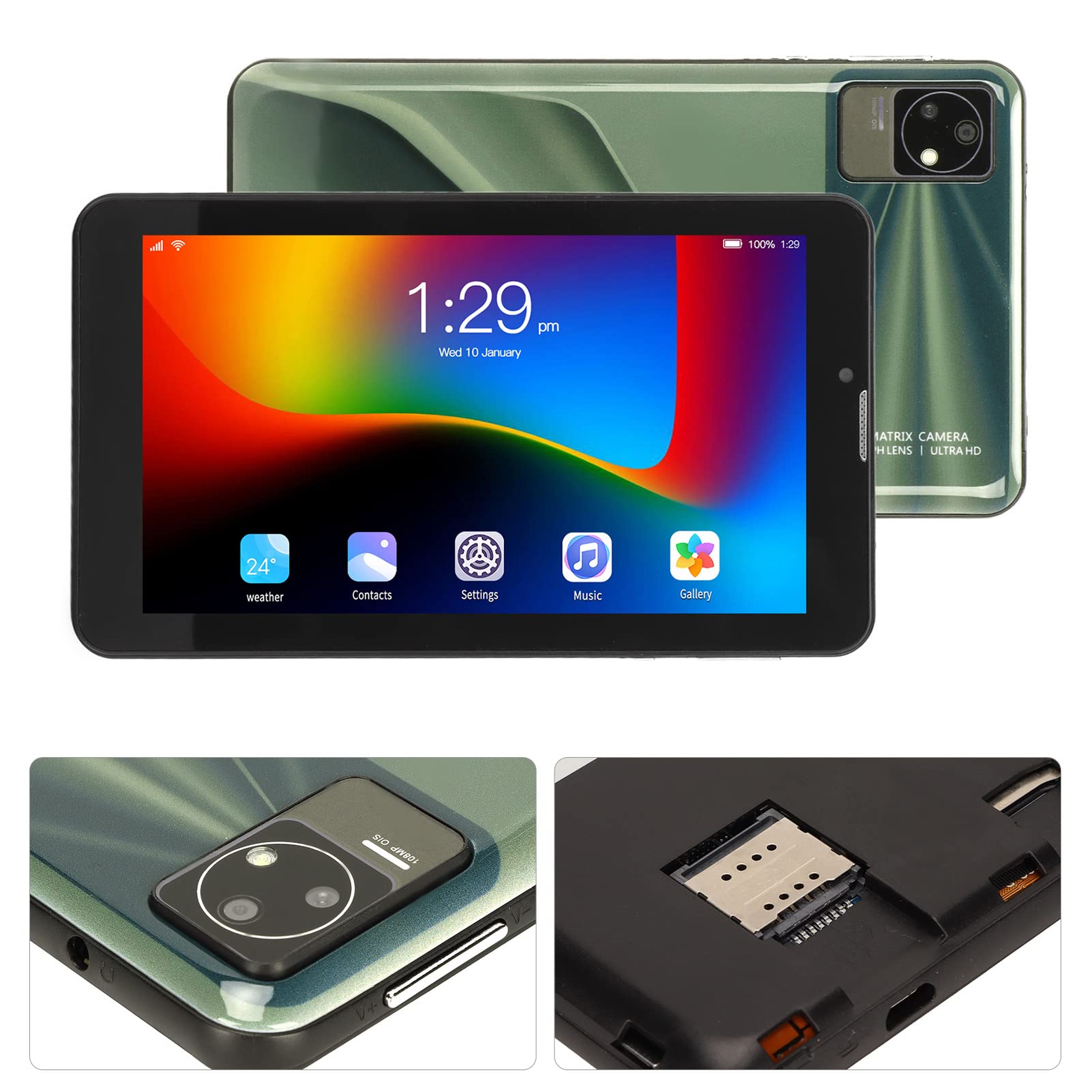 7 Inch Calling Tablet, 4GB 32GB Green Expandable Up to 128GB HD Tablet 100-240V for Android 10.0 for Playing Games (US Plug)