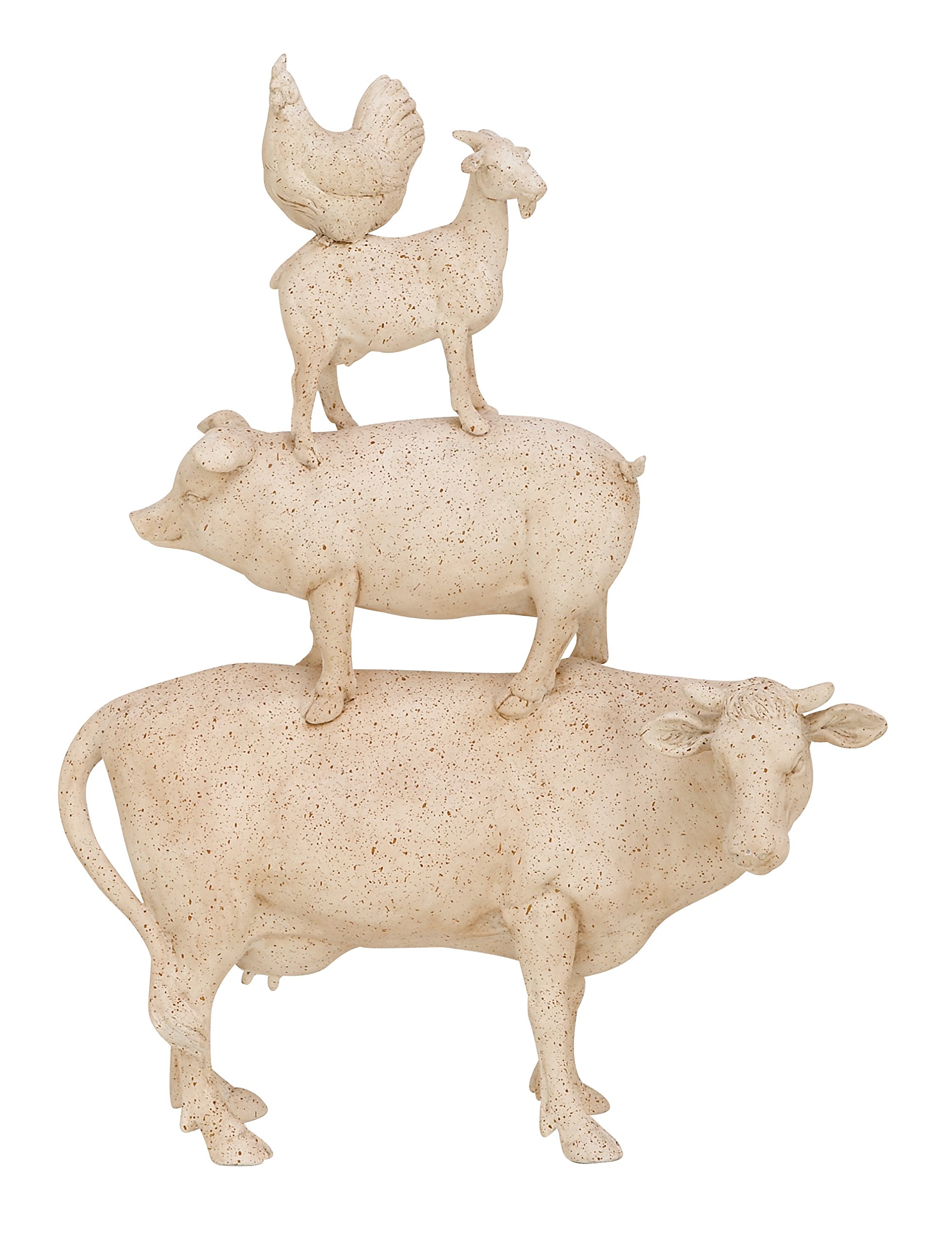 Deco 79 Polystone Farm Animals Decorative Sculpture Stacked Home Decor Statue, Accent Figurine 14" x 4" x 18", White