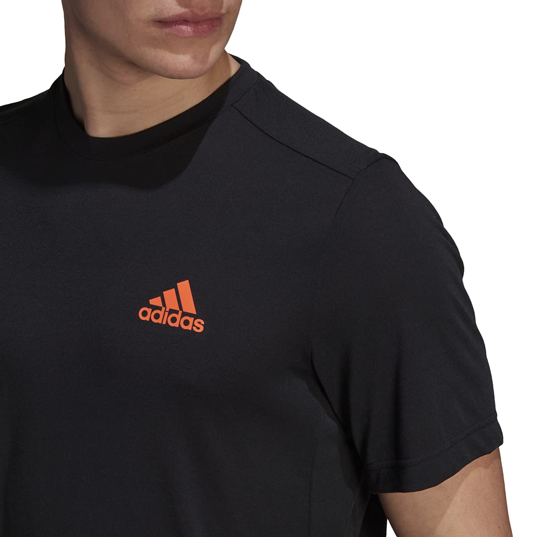 adidas mens Designed to Move FEEL.RDY T-Shirt Black/True Orange Large