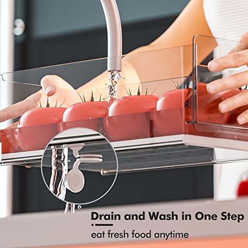 elabo 2 Pack Stackable Refrigerator Organizer Drawers with Removable Drain Tray, Fridge Organizer Bins, Pull Out Food Storage Container Bins with Drawer for Freezer and Kitchen, BPA-Free