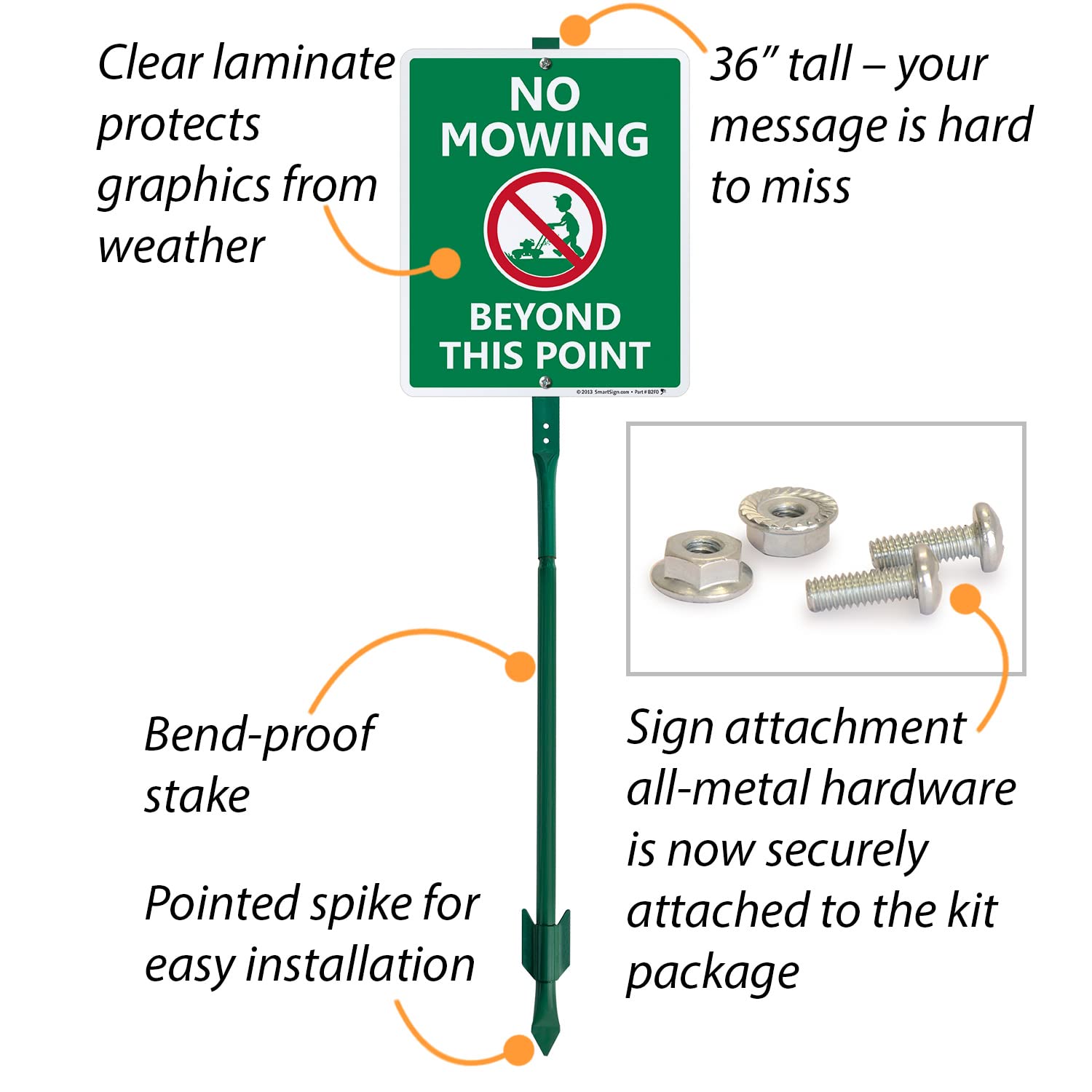 SmartSign 12 x 10 inch “No Mowing Beyond This Point” LawnBoss Yard Sign with 3 foot Stake, 40 mil Laminated Rustproof Aluminum, Red, White and Green, Set of 1, Made in USA
