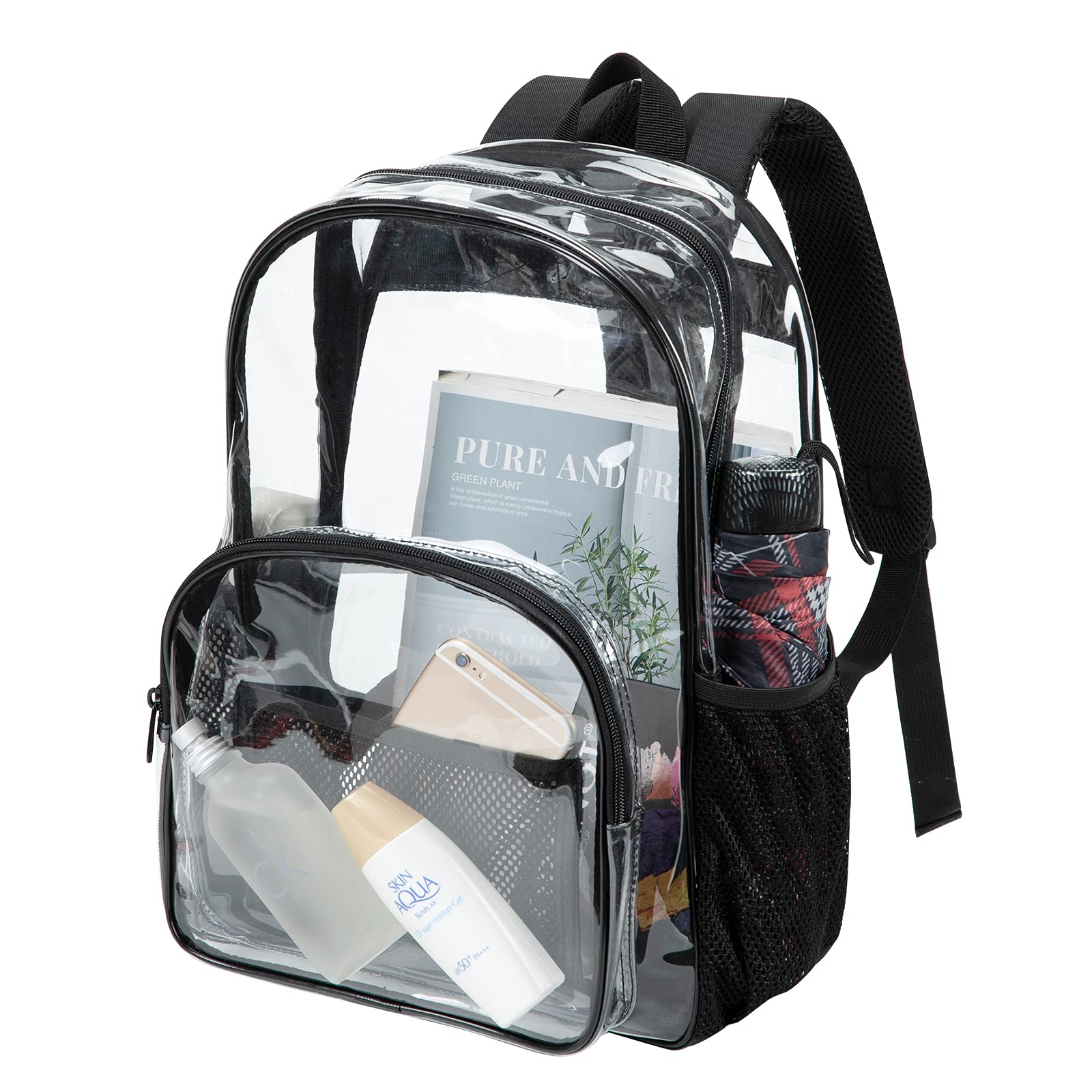 BORMELUN 2Pack Clear Bookbags See Through Backpack Heavy-duty Transparent Plastic Daypack Waterproof for Boys and Girls Concert Stadium approved 16.6x12.2x6 inches