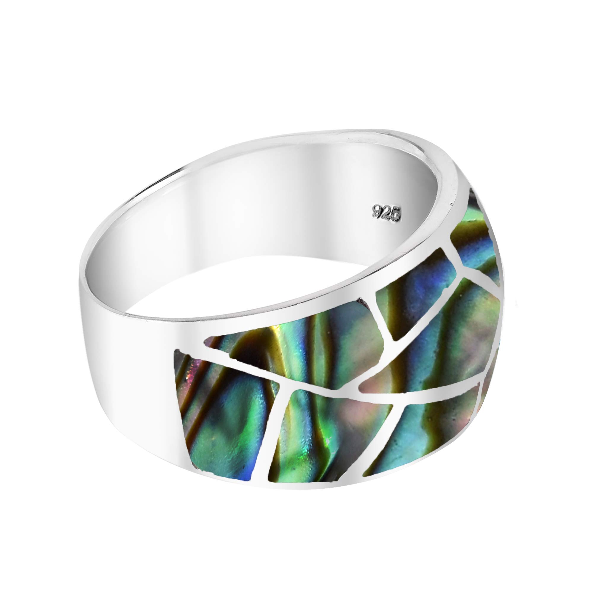 AeraVida Paving Pavement Pattern Abalone Shell Inlay .925 Sterling Silver Ring (8)