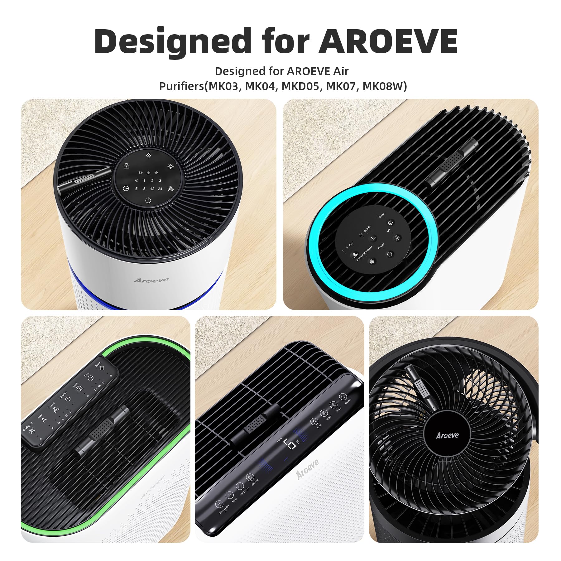 AROEVE Air Purifier Mini Diffuser Vent Clip Design for MK03, MK04, MKD05, MK07, MK08Include A Essential Oil Diffuser and 10 Packs Cotton Pads, Black