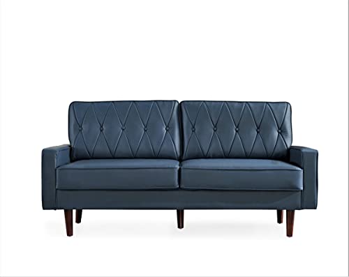 US Pride Furniture Modern Style Faux Leather 69.3ββ Wide with Round Tapered Legs Living Room Sofas, Blue