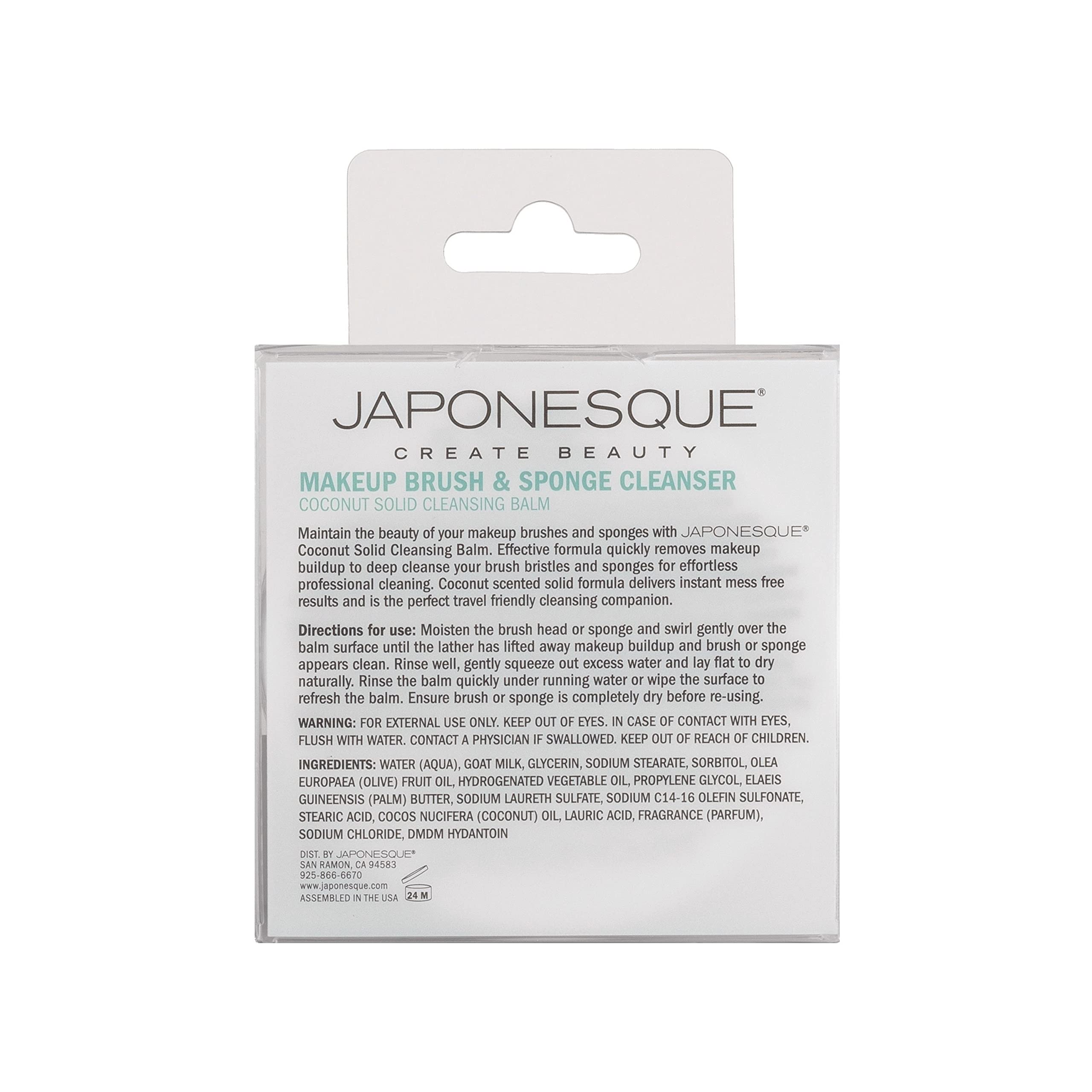 Japonesque Makeup Brush and Sponge Cleanser Balm, Coconut Scented, Solid, Mess-Free Formula, Travel Friendly