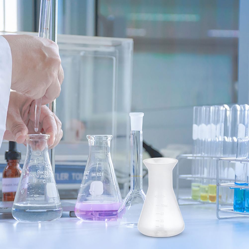 Baluue Plastic Erlenmeyer Flask, Clear Conical Flasks with Narrow Mouth Flask Beakers Erlenmeyer with Printed Graduation for Laboratory School Educational Supplies