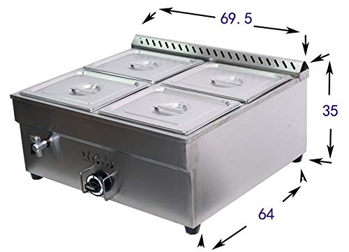 INTBUYING Propane Gas 4-Compartment Commercial Restaurant Cafe Catering Bain-Marie Buffet Sause Tabletop Desktop Countertop Food Warmer Steam Table