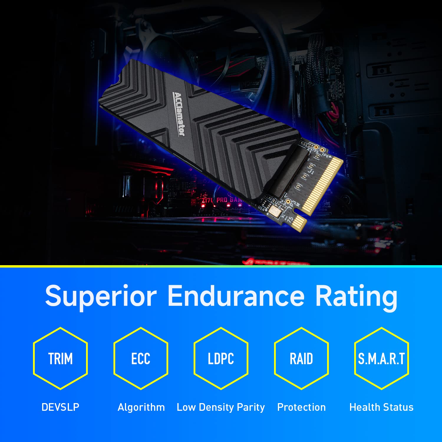Acclamator 2TB PCIe 4x4 NVMe Read 7300 MB/s M.2 Solid State Drive Compatible with PS5 SSD Equipped with 2GB DDR4 Cache 2280 3D NAND TLC N70