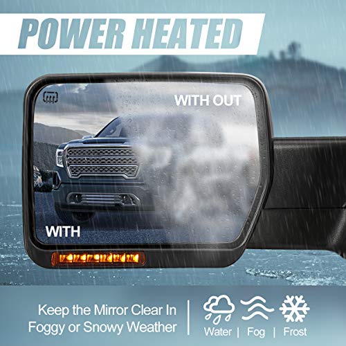Left Driver Side Chrome Power Heated Glass w/Amber LED Turn Signal Light Towing Mirror Compatible with Ford F150 04-14