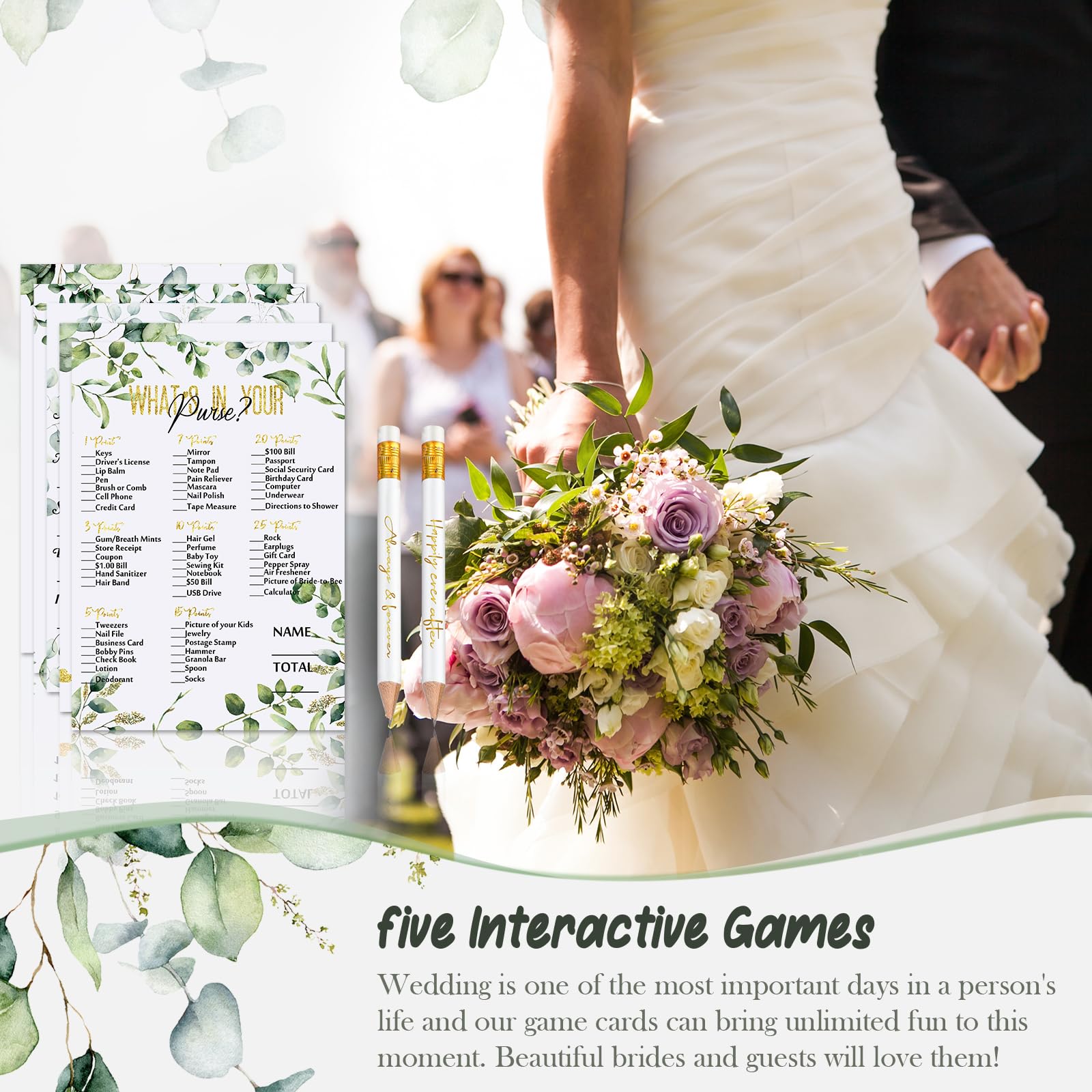 Outus 220 Pieces Bridal Shower Game Set Wedding Games Cards Eucalyptus Lemon Theme Bridal Game Supplies and Pencils Activity Accessories for Bride Groom Bachelorette Party Wedding (Greenery Style)