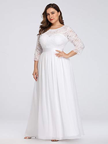Ever-Pretty Long Sleeve PlUSSize Long Sleeve Formal Wedding Party Gowns for Bride White US18
