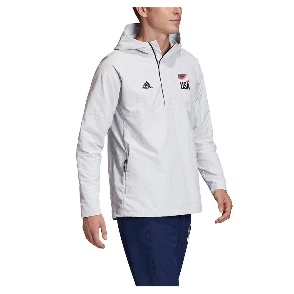 adidas Men's USA Volleyball Anorak Jacket Clear Gray/Collegiate Navy Small