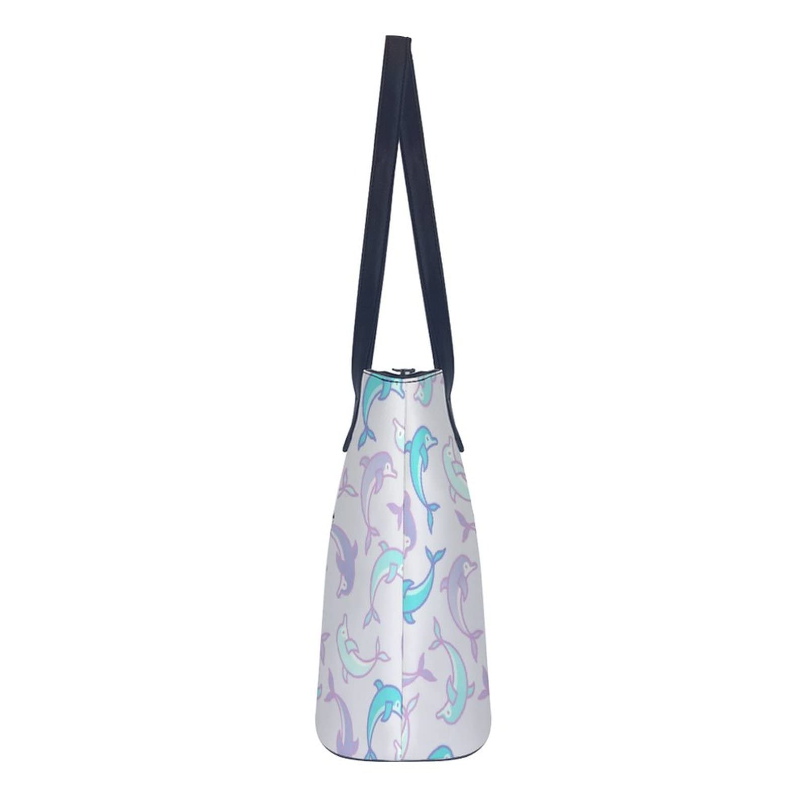Dolphin Jumping Purple Blue Women's Tote Bag PU Leather Shoulder Bag Handbags Purse For Work Shopping Travel