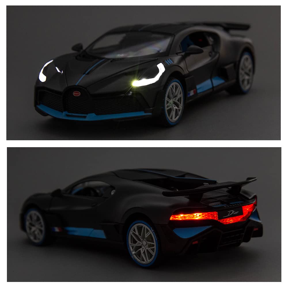 WAKAKAC 1/24 Bugatti Divo Model Car Alloy Diecast Pull Back Toy Vehicle with Light and Music Supercar Toys for Toddlers Kids Children Gift (Gray)
