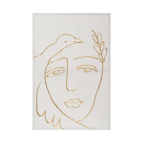 Bloomingville Hand-Painted Canvas Abstract Face and Bird Wall Art and Décor, 24" L x 1" W x 35" H, Gold