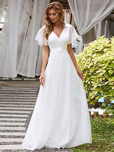 Ever-Pretty Women's A-Line V-Neck Empire Waist Backless Formal Dress Bridesmaid Dress Formal Dress White US14