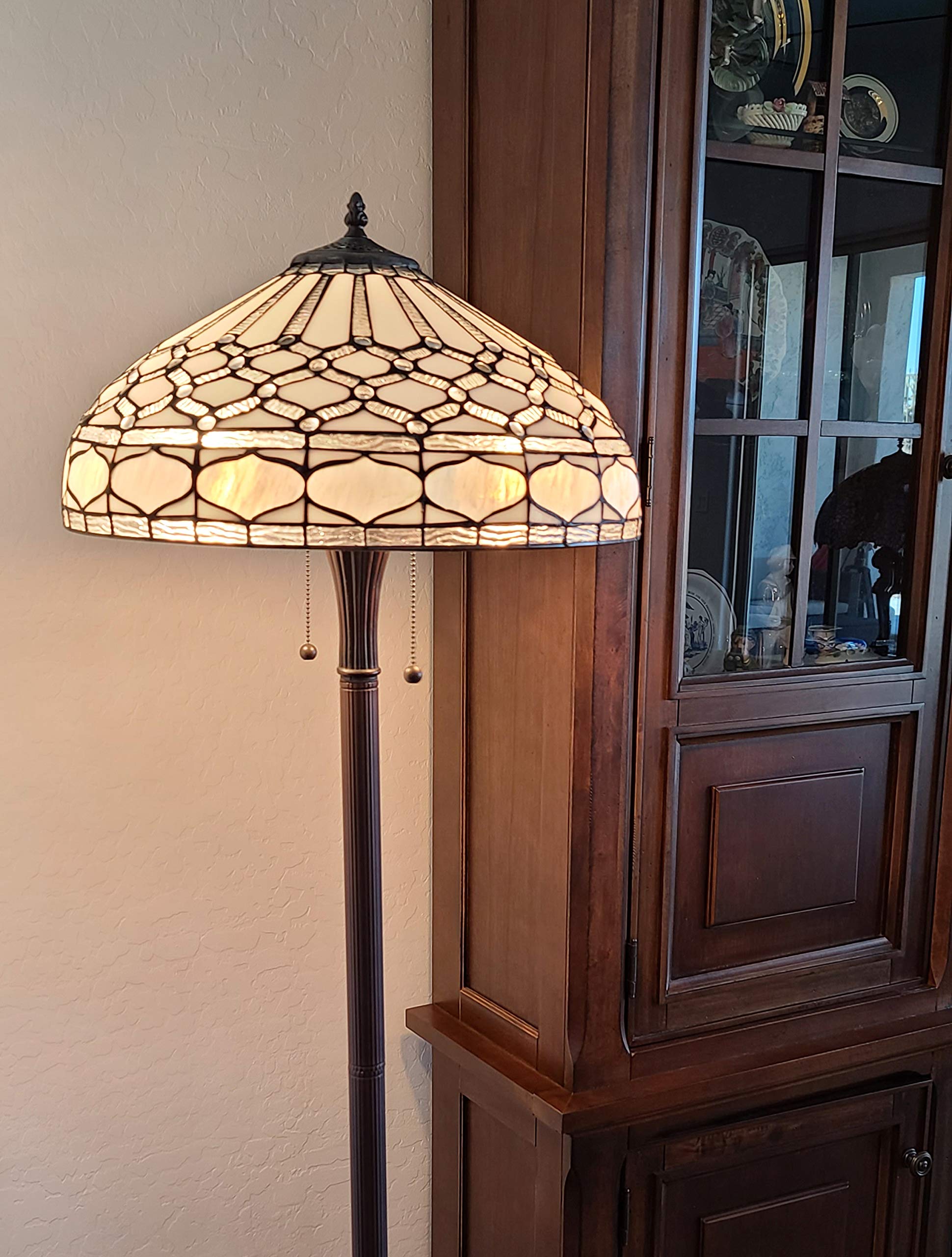 Amora Tiffany Style Floor Lamp Standing 62" Tall Stained Glass White Mahogany Antique Vintage Light Decor Bedroom Living Room Reading Gift AM222FL18 Lighting